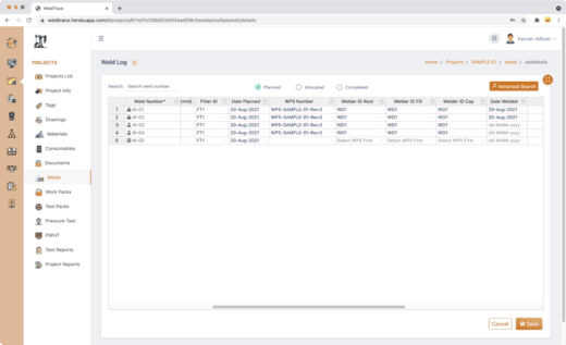 Welding project software - WeldTrace